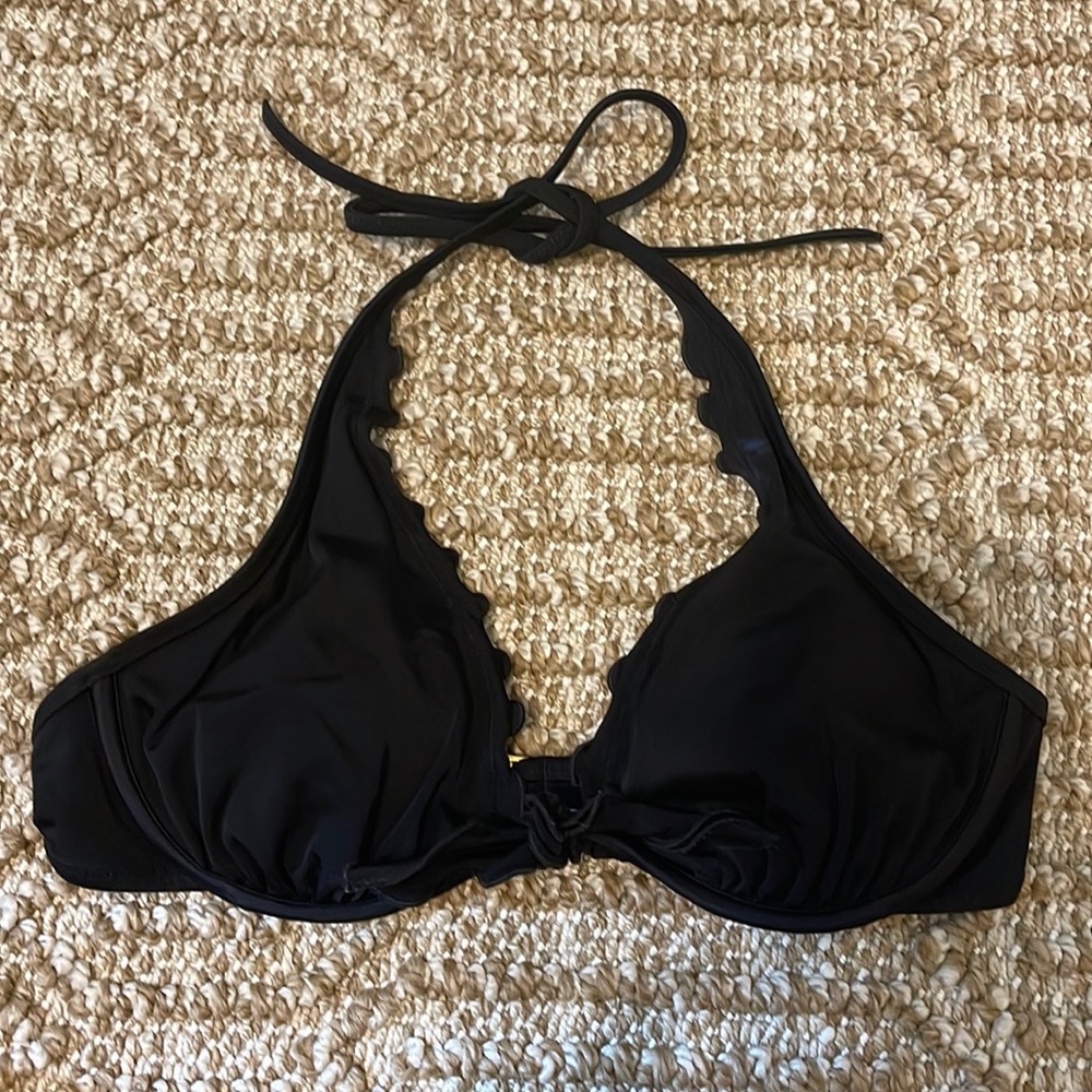 Black Victorias Secret Wired Ruffle Bikini Top Size Gem
